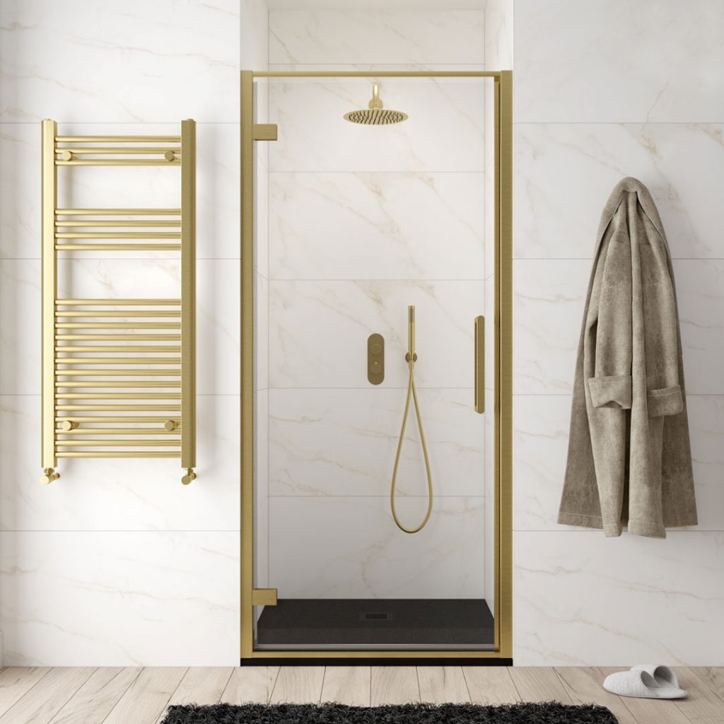 Aspect 8mm Hinged Door 700mm Brushed Gold | Bathshed
