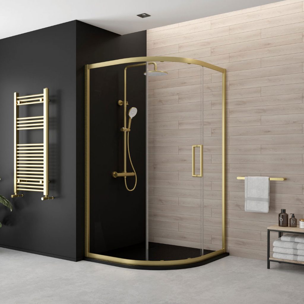 Aspect Brushed Gold 1000 x 800mm Offset Quadrant Enclosure