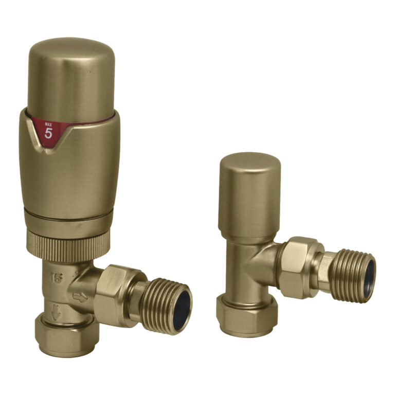 TRV Angled Brushed Brass Valves - Bathshed