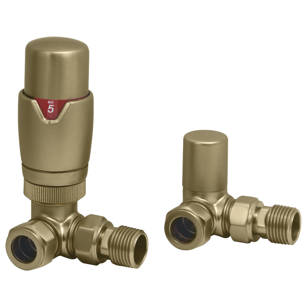 TRV Corner Brushed Brass Valves - Bathshed