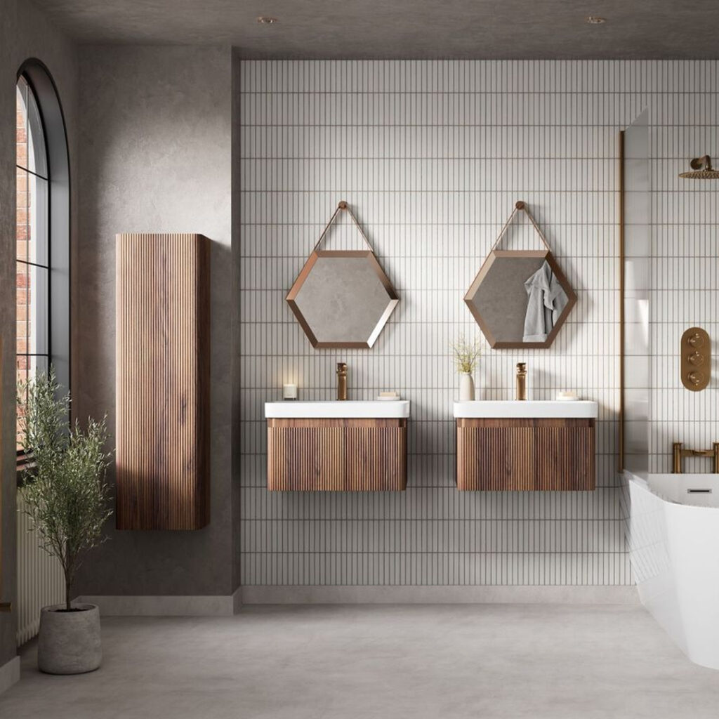 Ridge Textured Walnut Wall Hung Vanity Unit - Bathshed