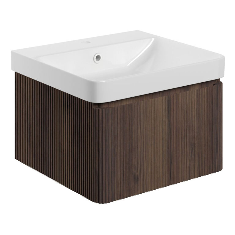 Ridge Textured Walnut Wall Hung Vanity Unit | Bathshed