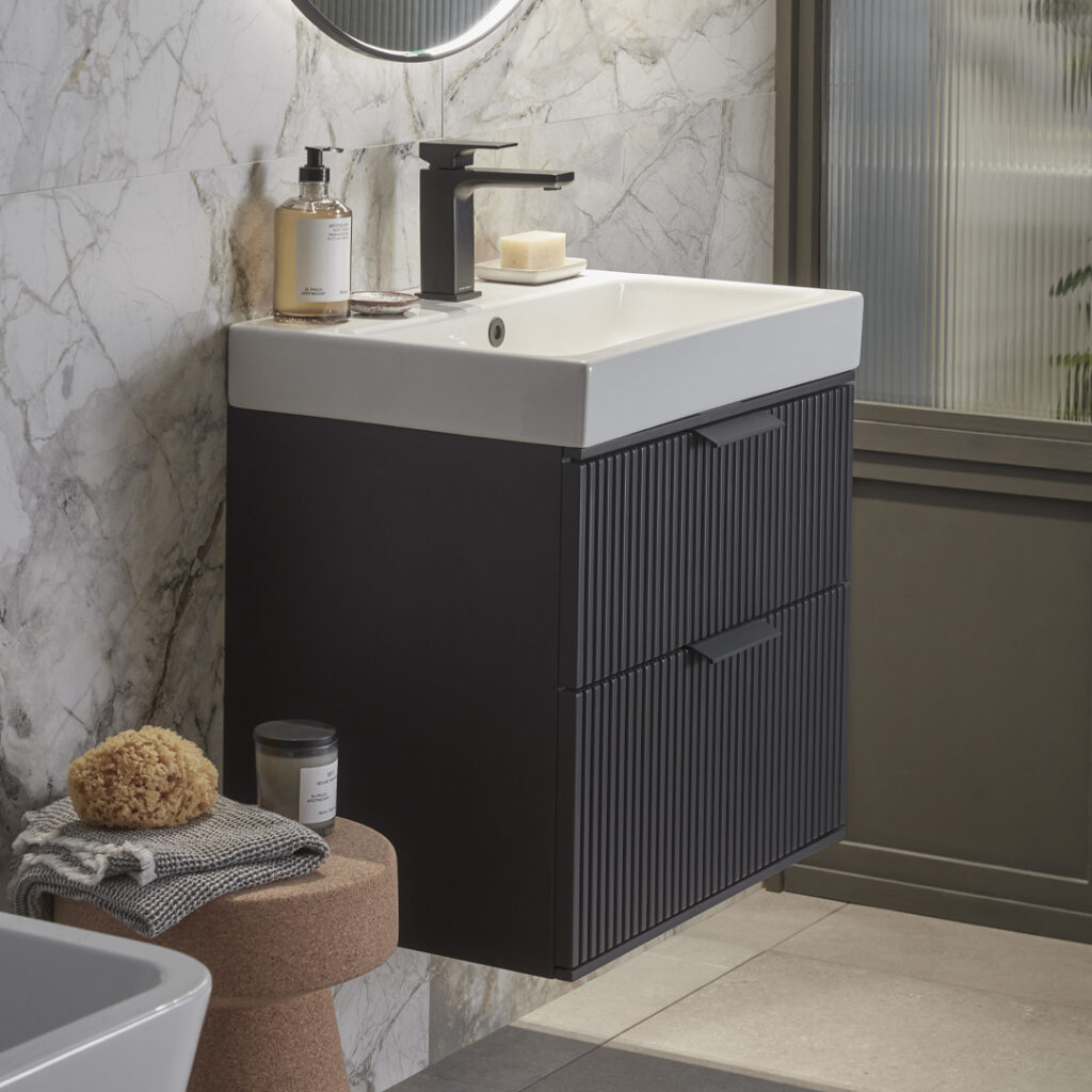 Scheme Fluted Wall Mounted Basin Vanity Unit | Bathshed